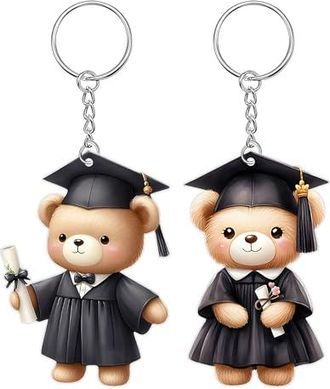 Generic Pendentif ours de remise de diplôme | 2 pièces en acrylique 2D 2025 | Breloque décorative pour sac souvenir pour étudiants, amis, maternelle, annivers