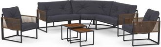 IDMarket Salon de jardin bas RIO 8 places salon dangle structure m&eacute;tal et cordage effet rotin avec coussin gris