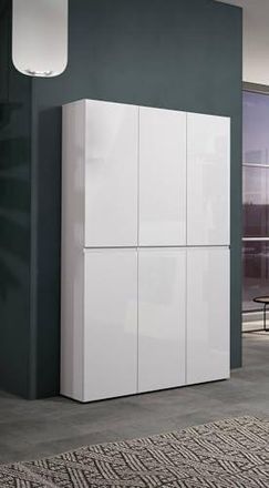 Dmora Schuhschrank Paarl, Schuhregal, Mehrzweck-Eingangsgarderobe, Möbel für Schuhe, Made in Italy, 122x34h200 cm, Glänzendes Weiß