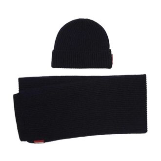 Dsquared2 Geripptes Wollm&uuml;tzen- und Schal-Set - - Accessories - Herren - Blau - ONE SIZE