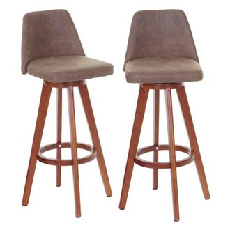 Hhg jamais utilis&eacute;] Lot de 2 tabourets de bar 284, chaise de bar, bois textile pivotant, marron vintage, pieds clairs