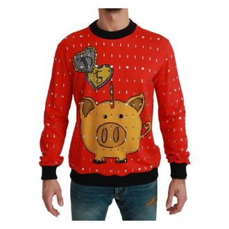 Dolce & Gabbana Kristall-Schwein des Jahres Pullover - - Knitwear - Herren - Rot - S