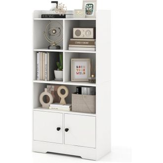Costway Armoire avec Portes, Petite Biblioth&egrave;que avec 5 Compartiments de Rangement et 2 Portes, Meuble De Rangement Autoportant, pour Salon, Chambre
