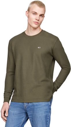 Tommy Jeans Herren Langarmshirt Regular Fit Waffle Rundhalsausschnitt, Grün (Fatigue Green), XL