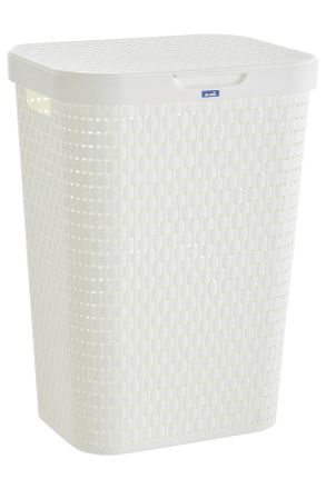 Rotho W&auml;schetonne Country, Wei&szlig;, Kunststoff, 55 L, 42x32x57.2 cm, Reach, DIN EN ISO 14001, DIN EN ISO 9001, Made in Switzerland, rostfrei, Bel&uuml;ftungs&ouml;ffnung