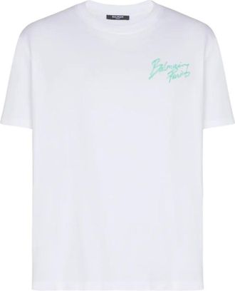 Balmain Homme, Tops, Blanc, Taille: XS T-shirt avec imprim&eacute; Paris Brush