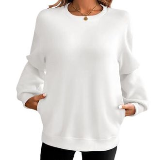 Generic Chandail surdimensionn&eacute; &agrave; col ras-du-cou pour femmes, pull &agrave; manches longues confortable, doux, d&eacute;contract&eacute; et uni, pour lautomne et lhiver 2026, blan