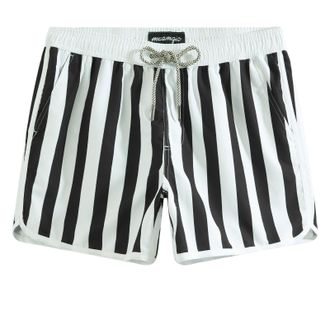 Maamgic Herren Badeshorts Vintage Retro Boardshorts Schnelltrocknend Kurz Badehose Schwimmhose mit Mesh-Futter und Verstellbarem Tunnelzug,Schwarz-Wei&szlig;e Strei