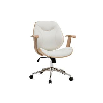 Miliboo Miliboo - Chaise de bureau &agrave; roulettes design blanc, bois clair et acier chrom&eacute; yorke