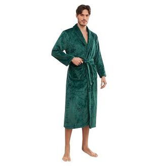 Generic Robe de chambre longue en coton pour homme en peluche - Robe de chambre longue en polaire douce et luxueuse - L&eacute;ger et confortable - Col ch&acirc;le - Avec 