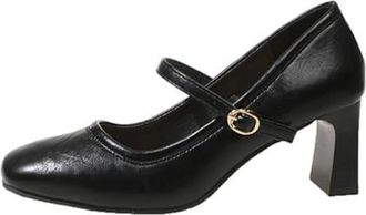 Generic Mary Jane Escarpins &agrave; bout carr&eacute; et sangle &agrave; talon carr&eacute; pour femme, Noir, 40.5 EU