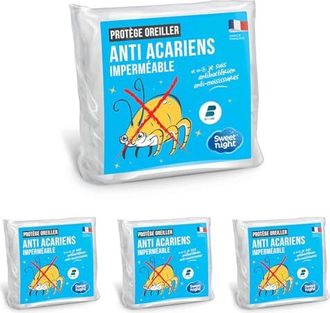 Sweet Night Prot&egrave;ge Oreiller 65x65 cm | Imperm&eacute;able et Anti Acariens | Molleton 100% Coton | Silencieux et Respirant | Zip de Fermeture (Lot de 4)