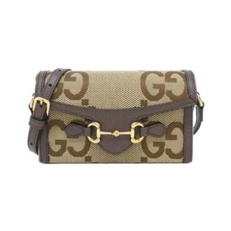 Gucci Pre-owned Horsebit 1955 Jumbo GG Canvas Leder Schultertasche - - Pre-owned - Damen - Braun - ONE SIZE