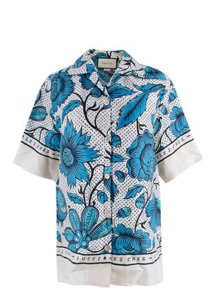 Gucci blue/white short sleeve shirt with floral print Size XXS