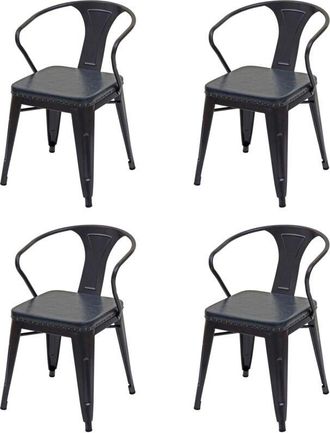 Hhg Neuwertig] 4er-Set Esszimmerstuhl HHG 467d, Stuhl K&uuml;chenstuhl, Chesterfield Metall Kunstleder Industrial Gastronomie schwarz-grau