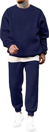 Generic Surv&ecirc;tement de sport 2 pi&egrave;ces pour homme, compos&eacute; dun sweat-shirt et dun pantalon de jogging pour homme, en coton m&eacute;lang&eacute;, avec col rond et taille &eacute;la