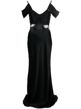 Alberta Ferretti Schulterfreies Abendkleid mit Spitze - Schwarz