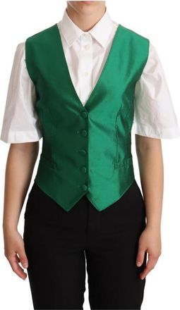 Dolce & Gabbana Luxuri&ouml;se Gr&uuml;ne Seiden Satin Weste - - Suits - Damen - Gr&uuml;n - S