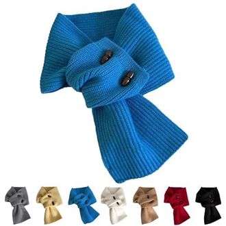Generic &Eacute;charpe chaude dhiver pour femme avec boutons en bois tricot&eacute;, &eacute;charpe chaude pour temps froid, bleu, taille unique