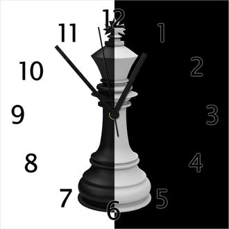 Wallario Design-Wanduhr Schachfigur schwarz-wei&szlig; aus Glas, Motiv-Uhr Gr&ouml;&szlig;e 30 x 30 cm, Schwarze Zeiger