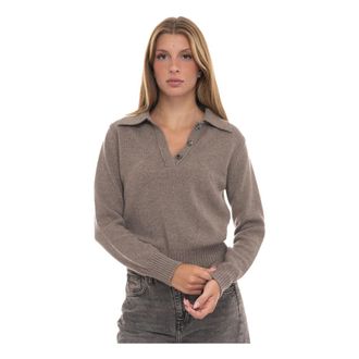 VANIS&Eacute; Rippstrick Polo Hals Pullover - - Knitwear - Damen - Braun - M