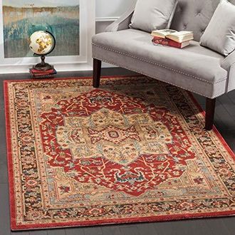 Safavieh Traditionell Teppich für Wohnzimmer, Esszimmer, Schlafzimmer - Mahal Collection, Kurzer Flor, Natur und Marineblau, 91 X 152 cm