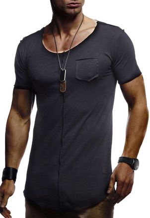 LEIF NELSON Herren Sommer T-Shirt Rundhals-Ausschnitt Slim Fit Baumwolle-Anteil Basic M&auml;nner T-Shirt Crew Neck Hoodie-Sweatshirt Kurzarm lang LN6288 Schwarz XX-La