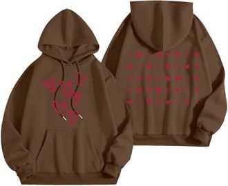 Generic Sweat &agrave; capuche imprim&eacute; tendance pour la Saint-Valentin 2026, marron, XXL