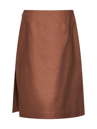 Fendi Womens Midi Skirt Brown Linen-Cotton