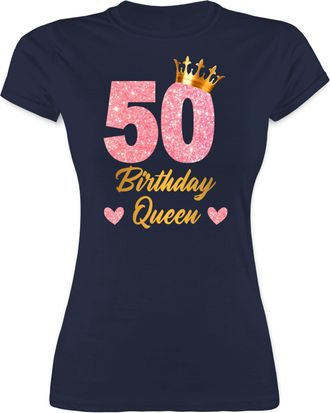 Shirtracer Shirt Damen - Geburtstag - 50 Birthday Queen I 50. Geburtstags K&ouml;nigin I 50iger Geburtstagsgeschenk F&uuml;nfzigster - XXL - Navy Blau - 1974 Motto t-Shirt