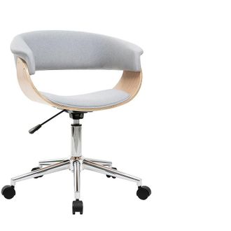 Miliboo Miliboo - Chaise de bureau &agrave; roulettes design en tissu gris clair, bois clair et acier chrom&eacute; oktav