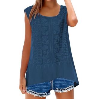 Generic D&eacute;bardeurs d&eacute;t&eacute; en lin pour femmes, col carr&eacute;, broderie vintage, chemises sans manches, chemises d&eacute;contract&eacute;es et tendance pour femmes, chemisiers, v&ecirc;