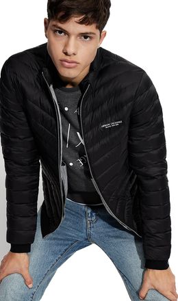 A|X Armani Exchange A|X ARMANI EXCHANGE Herren Daunenjacke mit Reißverschluss, Milano/New York Logo Daunenalternative Mantel, Schwarz/Melange Grau B, XL