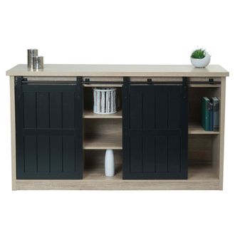 Mendler Sideboard HWC-K75, Highboard Regal Schrank Schiebet&uuml;re 7 F&auml;cher Holz-Optik Industrial Metall 84x150x40cm - naturfarben