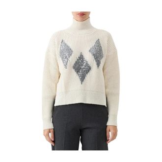 Ermanno Scervino Femme, Pulls, Blanc, Taille: 34 FR Dolcevita rombi e paillettes