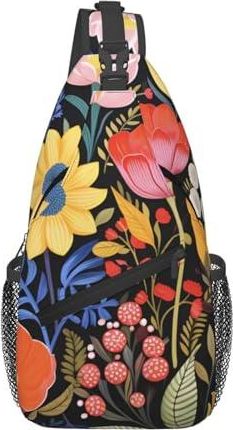 Generic Sacoche Tactique Imprim&eacute; floral color&eacute; printanier Multifonction Sacs Poitrine Antivol Crossbody Bag pour Homme Femme Cyclisme