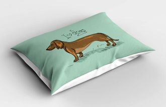 Abakuhaus Dackel Kissenbezug, Niedliche Minimal Rassehund, Dekorativer Standard King Size Gedruckter Kissenbezug, 80 x 40 cm, T&uuml;rkis Anthrazit grau Kakao