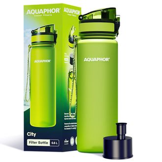 Aquaphor City Filterflasche 500ml Grün I Flasche mit Wasserfilter für unterwegs I Filter mit Aktivkohle I Filtert Chlor I Aus Tritan & BPA-frei I Für besseren 