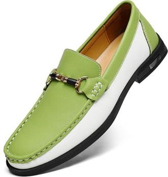 Generic Mocassins classiques en cuir pour homme avec boucle en m&eacute;tal bicolore pour la marche, les affaires, Vert, 40 2/3 EU