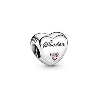 Pandora Pandora Icons Charm Coeur avec inscription « Sister » (Soeur) en argent avec zircones cubiques roses