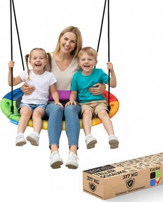 SereneLife Netschaukel Outdoor, H&auml;ngeschaukel, Schaukel mit 101cm Durchmesser, Tellerschaukel bis 320Kg belastbar, Swing mit 120-160cm verstellbarem Seil, Inkl. 