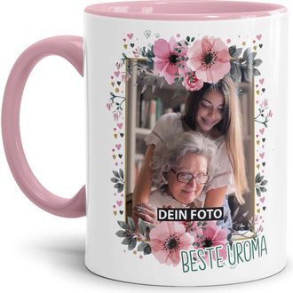 Tassendruck Keramik Tasse - Beste Uroma - mit Foto selbst gestalten - Geschenk für die beste Uroma, Geburtstag, Weihnachten I Personalisiert, Rosa, 300 ml