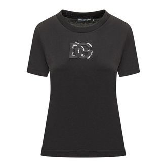 Dolce & Gabbana T-Shirt mit schimmerndem Logo - - Tops - Damen - Schwarzk - M