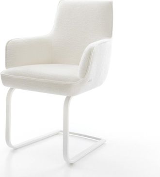 DELIFE Freischwinger Heira-Flex mit Armlehnen Boucl&eacute; Soft Beige Freischwinger flach Wei&szlig; Taschenfederkern, Esszimmerst&uuml;hle