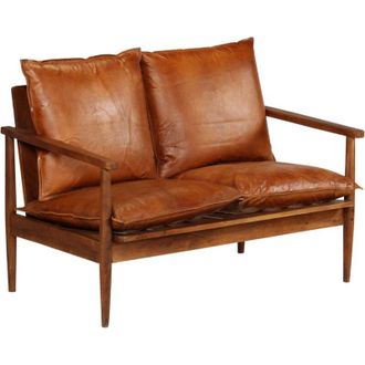 vidaXL vidaXL 2-Sitzer-Sofa Echtleder Akazienholz Braun