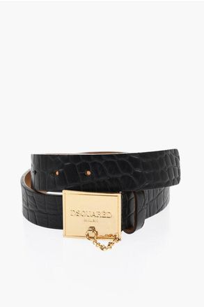 Dsquared2 Crocodile Effect Leather Belt with Golden Buckle 30mm size 85