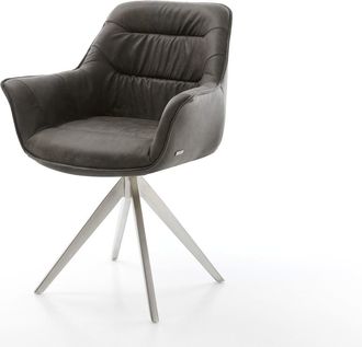 DELIFE Esszimmerstuhl Kaira-Flex Mikrofaser Anthrazit Vintage Kreuzgestell kantig Edelstahl, Esszimmerst&uuml;hle