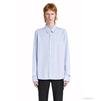 Comme Des Gar&ccedil;ons Pinstripe and Lace Shirt