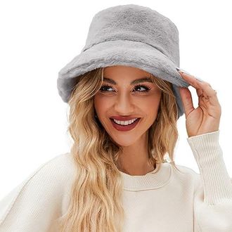 Generic Grand chapeau pour femme - Chapeau bob pelucheux pour femme - Fausse connaissance superficielle - Chaud et doux - Chapeau de p&ecirc;cheur en fourrure - Mon