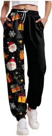 Generic Pantalon de jogging surdimensionné à jambe large pour femme, pantalon de survêtement taille haute sur le thème de Noël avec cordon de serrage et poche